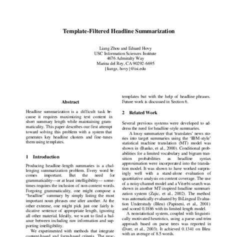 Template Filtered Headline Summarization Acl Anthology