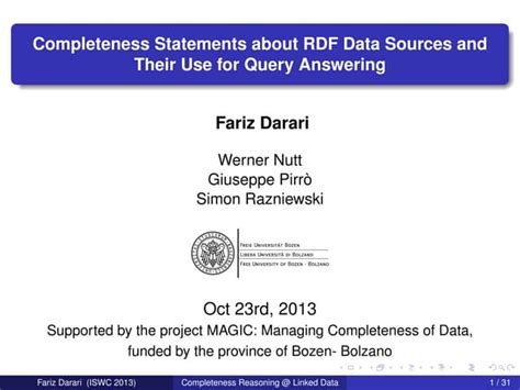 Iswc 2013 Completeness Statements About Rdf Data Sources And Their Use For Query Answering Ppt