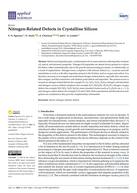 Pdf Nitrogen Related Defects In Crystalline Silicon
