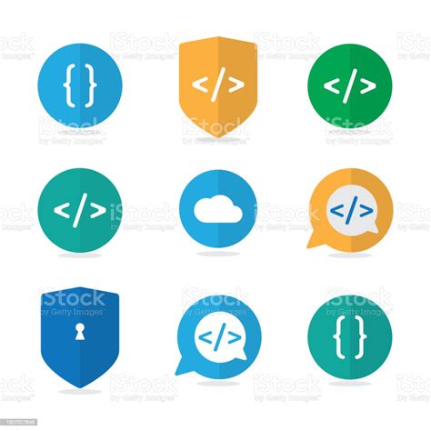 흰색 배경에 격리된 프로그래머 아이콘 기호 디자인 템플릿 Brand Name Online Messaging Platform에 대한 스톡 벡터 아트 및 기타 이미지