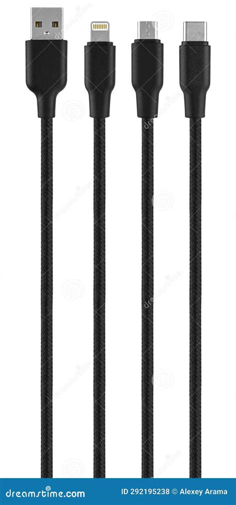 Cable With USB Connector Type C Lightning On White Background In Insulation Stock