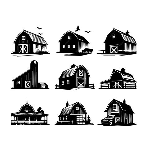 Barn Silhouette Farmhouse Vector Design Barn Logo Icon Premium Ai