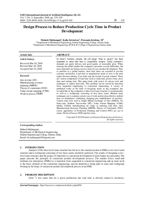 Pdf Design Process To Reduce Production Cycle Time In Product Development