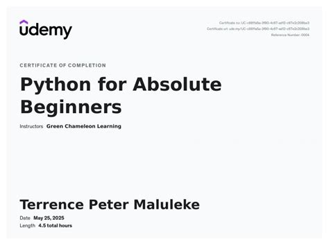 Just Finished A Udemy Python Course For Beginners🥳🙌 Terrence Maluleke