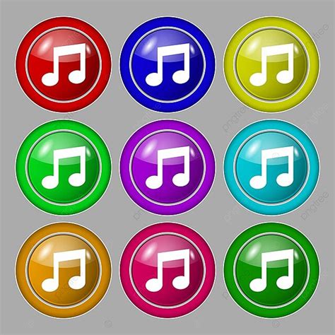 Musical Symbol Icon On Colorful Round Buttonsvector Illustration Of Music Note Sign On Nine