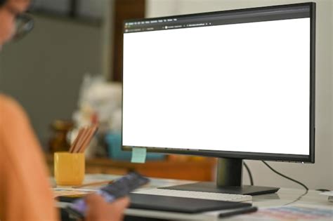 premium photo programmer and mockup blank screen computer on a