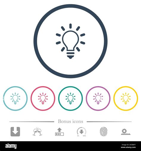 Lighting Bulb Outline Flat Color Icons In Round Outlines 6 Bonus Icons