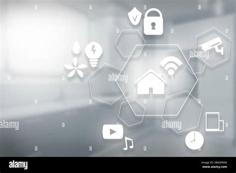 Smart Home Technology Concept Touch Screen Display Of Modern House