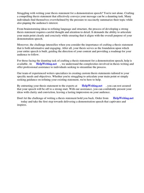 Sample Thesis Statement For Demonstration Speech Pdf Essays Thesis