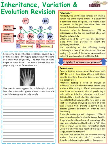 Aqa 1 9 Gcse Biology Science Inheritance Variation And Evolution Revision Workbook Teaching