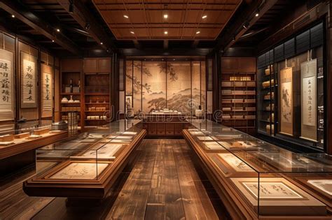 An Elegant Museum Interior Featuring Traditional Artifacts And Thoughtfully Arranged Display
