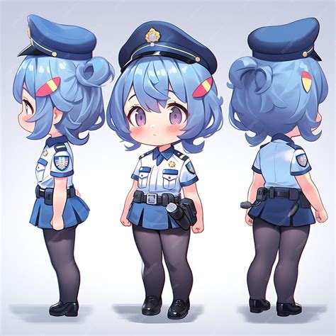 Premium Photo Colorful Female Chibi Kawaii Police Officer Uniform