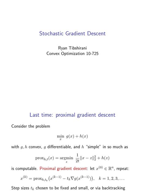 Stochastic Gradient Descent Ryan Tibshirani Convex Optimization 10 725