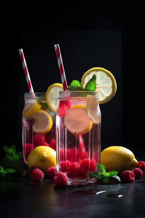 Background With Raspberry Lemon And Mint Neural Network Ai Generated Stock Illustration