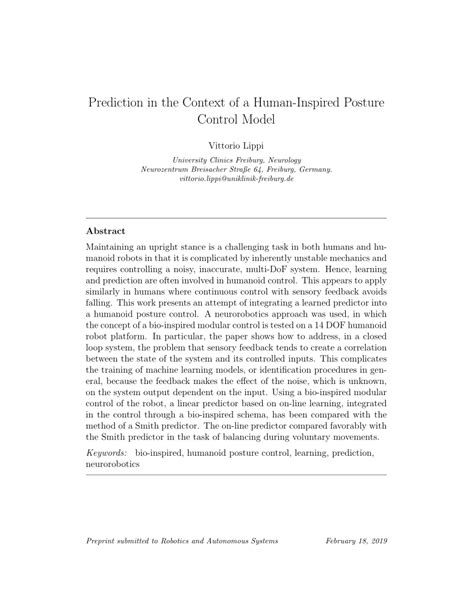 PDF Prediction In The Context Of A Human Inspired Posture Control Model