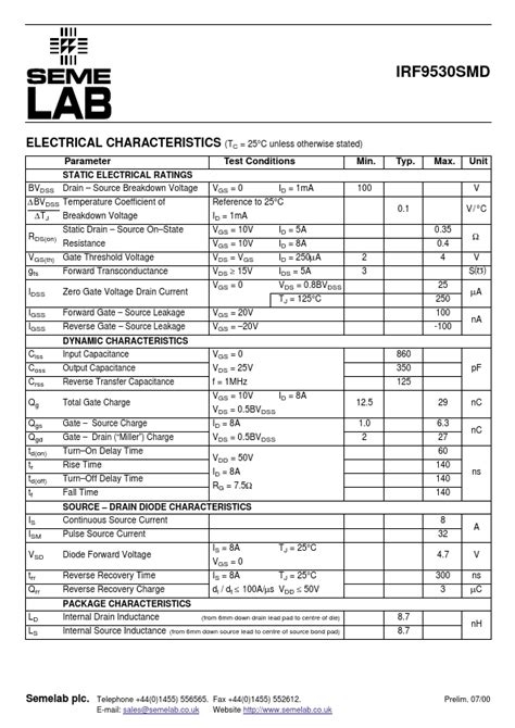 Irf9530s Datasheet Seme Lab