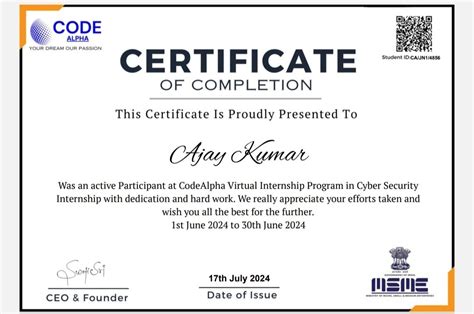 Ajay Kumar On Linkedin Codealpha Cybersecurity Internshipcompletion Grateful