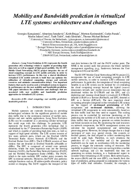 Pdf Mobility And Bandwidth Prediction In Virtualized Lte Systems Architecture And Challenges