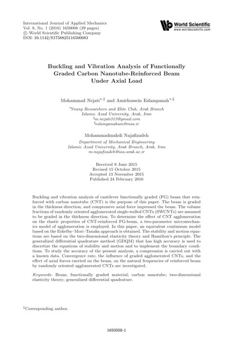Pdf Buckling And Vibration Analysis Of Functionally Graded Carbon