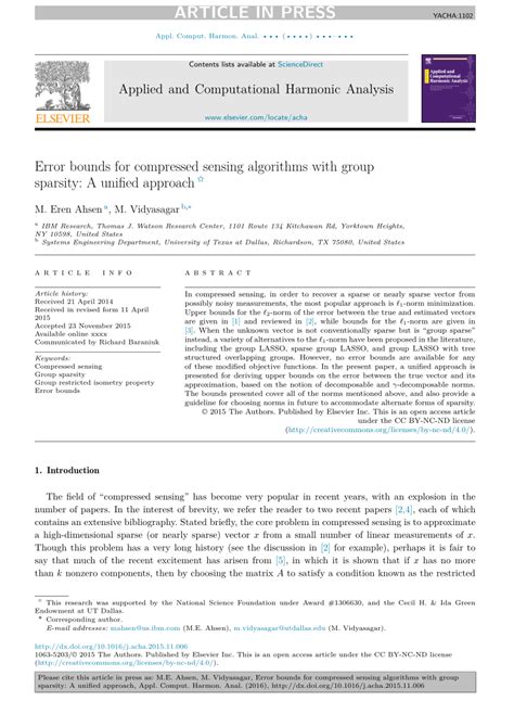 Pdf Error Bounds For Compressed Sensing Algorithms With Group Sparsity A Unified Approach