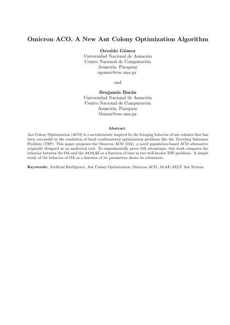 Pdf Omicron Aco A New Ant Colony Optimization Algorithm