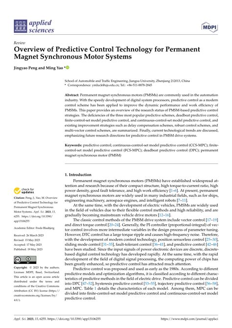 Pdf Overview Of Predictive Control Technology For Permanent Magnet Synchronous Motor Systems