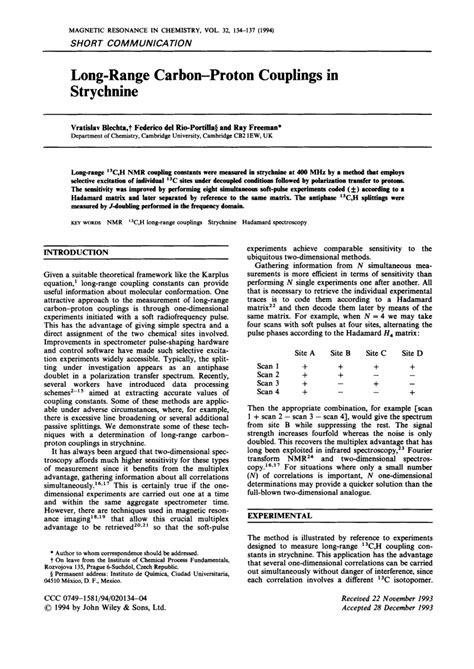 Pdf Long‐range Carbon Proton Couplings In Strychnine