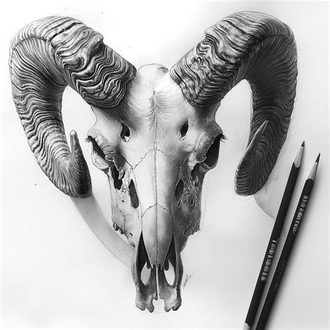 Premium Photo A Drawing Of A Ram With A Pen And A Pencil In The Middle