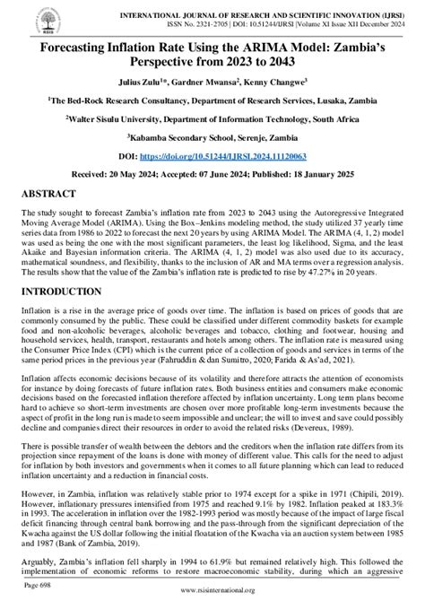 Pdf Forecasting Inflation Rate Using The Arima Model Zambias Perspective From 2023 To 2043