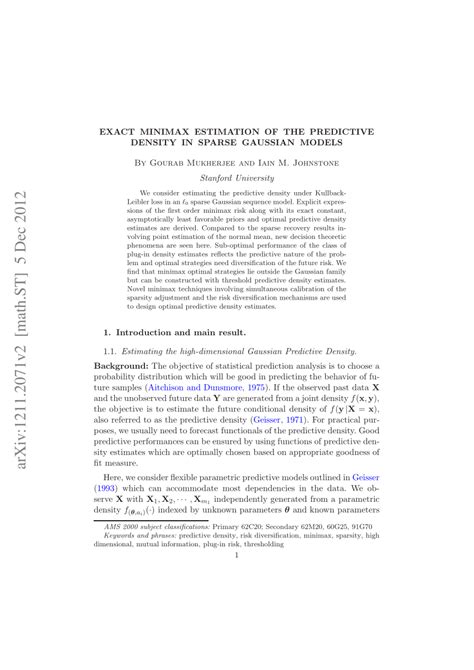 Pdf Exact Minimax Estimation Of The Predictive Density In Sparse Gaussian Models