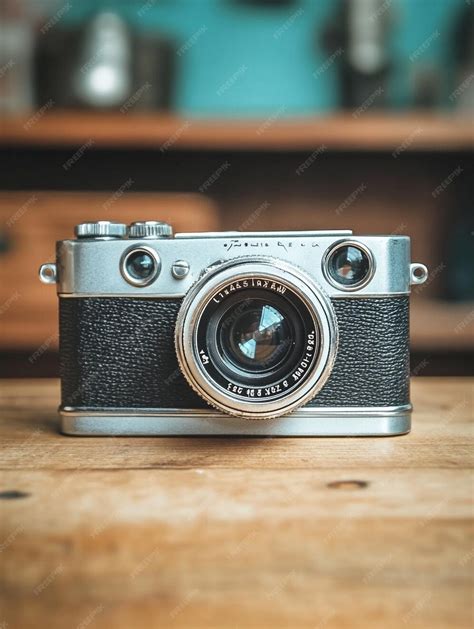 Vintage Camera On Wooden Table Retro Photography Equipment Premium Ai