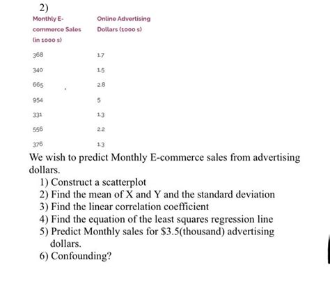 Solved We Wish To Predict Monthly E Commerce Sales From