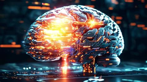 Human Brain Showing Robotic Thinking Concept Of Neural Network Circuit Board Big Data Stock