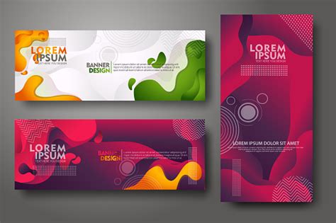 수직 및 수평 배너 세트 미디어 홍보 및 기타 사용자를위한 추상적 인 유체 모양이있는 트렌디 한 생생한 그라데이션 색상의 디자인 템플릿 가리기에 대한 스톡 벡터 아트 및