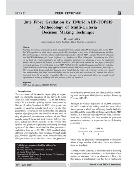 Jute Fibre Grading Using Hybrid Ahp Topsis Pdf