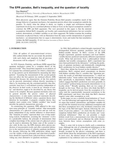 The Epr Paradox Bells Inequality And The Question Statistical