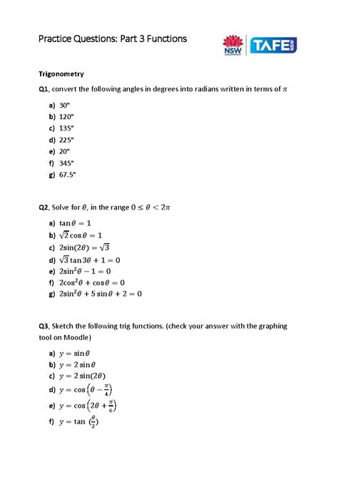 Practice Questions Part 3 Functions Practice Questions Part 3 Functions Trigonometry Q1
