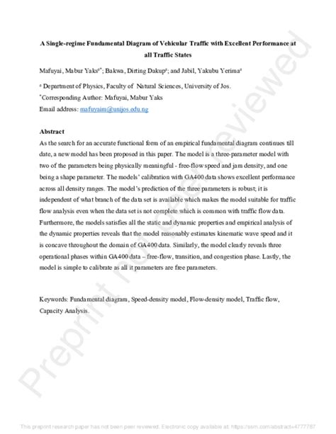 pdf a single regime fundamental diagram of vehicular traffic with