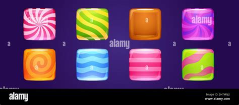 set of candy app icons game ui square buttons cartoon lollipop menu
