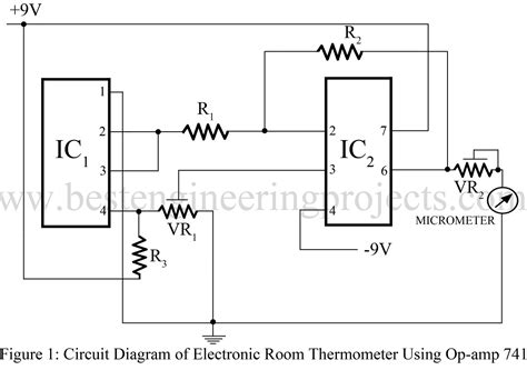 Electronic Room Thermometer Using Op Amp 741