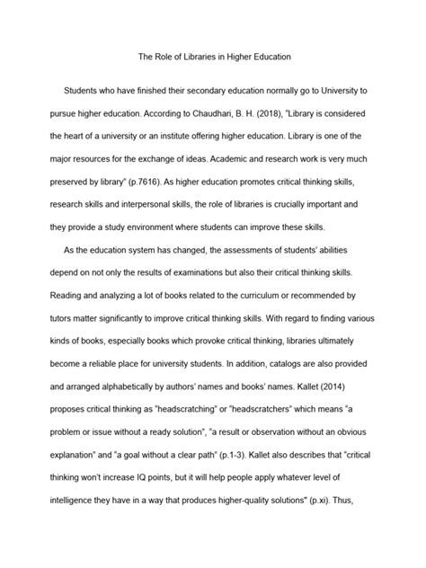 The Role Of Libraries In Higher Education Pdf Critical Thinking Libraries