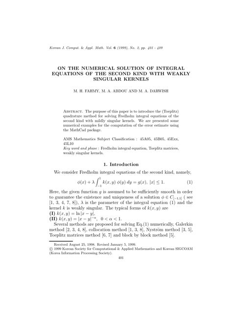 Pdf On The Numerical Solution Of Integral Equations Of The Second