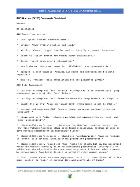 Rhcsa Exam Ex200 Commands Cheatsheet Pdf Computer Network Port Computer Networking