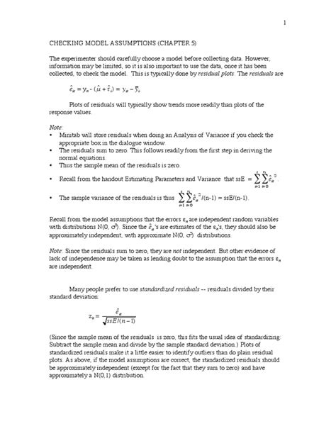 Checking Model Assumptions Pdf Errors And Residuals Normal