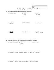 Simplifying Trigonometric Expressions Fundamental Identities Course Hero