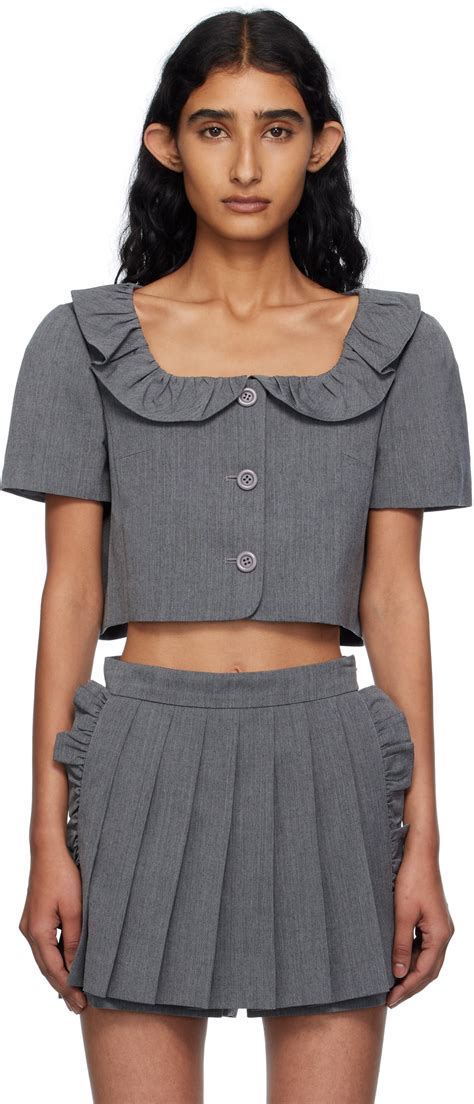 Pushbutton Gray Frilled Neck Cropped Top Ssense Canada