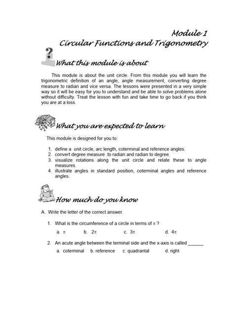 Circular Function Pdf Trigonometric Functions Angle