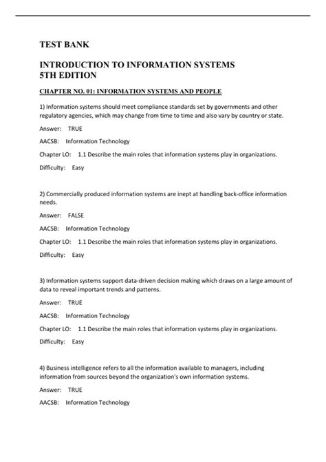 Introduction To Information Systems 5th Edition Wallace Test Bank Latest Edition All