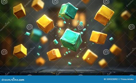 Colorful Floating Cubes In A Mystical Setting Create A Vibrant Visual Effect Stock Illustration