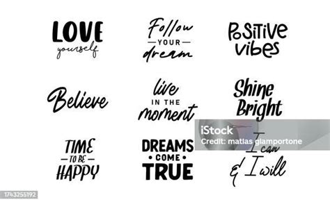 동기 부여 따옴표 긍정적인 분위기 메시지 집합입니다 자신을 사랑하고 감사하고 순간을 살아라 개념에 대한 스톡 벡터 아트 및 기타 이미지 Istock